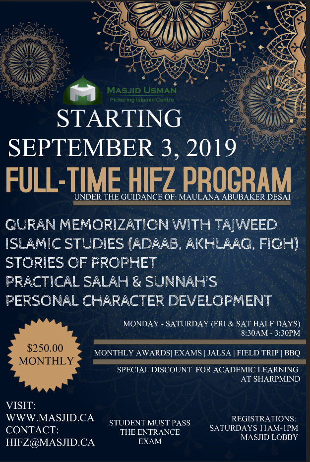 Full Time Hifz Program :: Pickering Islamic Centre